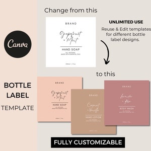 Editable Hand Soap Bottle Labels Template Canva, Hand Wash Body Lotion ...
