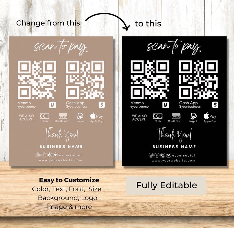 Price List Template Editable, Printable Payment Sign Card Set, Price ...