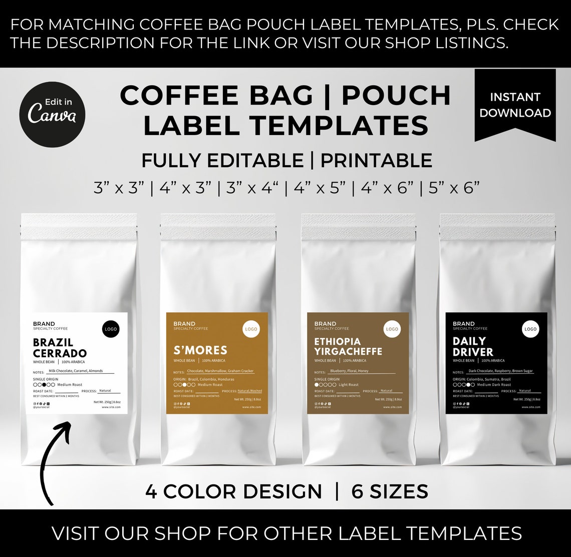 Coffee Tin Can Labels Template Editable Canva, Custom Coffee Labels ...