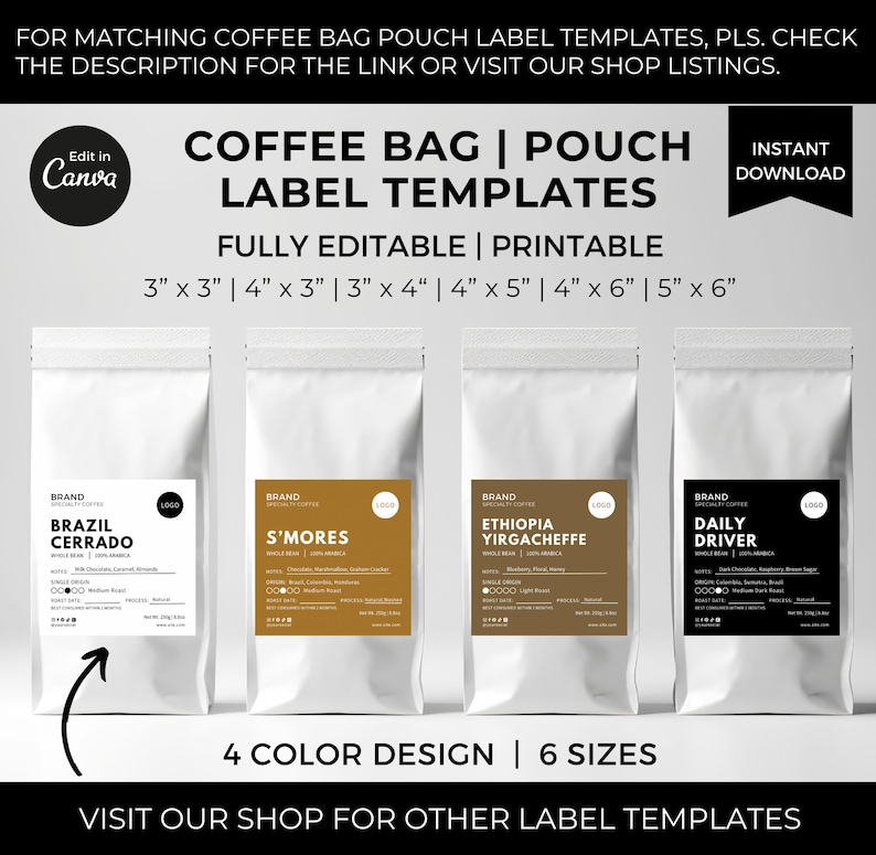 Coffee Tin Can Labels Template Editable Canva, Custom Coffee Labels ...