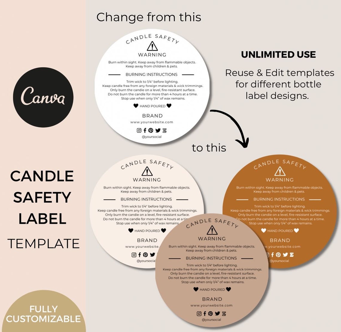 Candle Safety Label Template Editable Printable Candle - Etsy