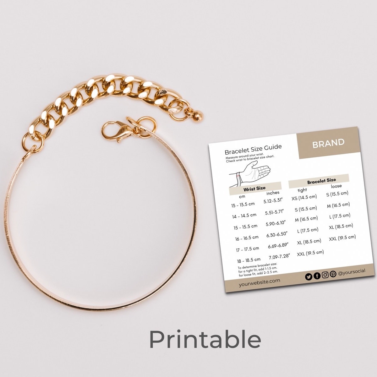 Bracelet Size Chart Template Editable | Printable Jewelry Accessory ...
