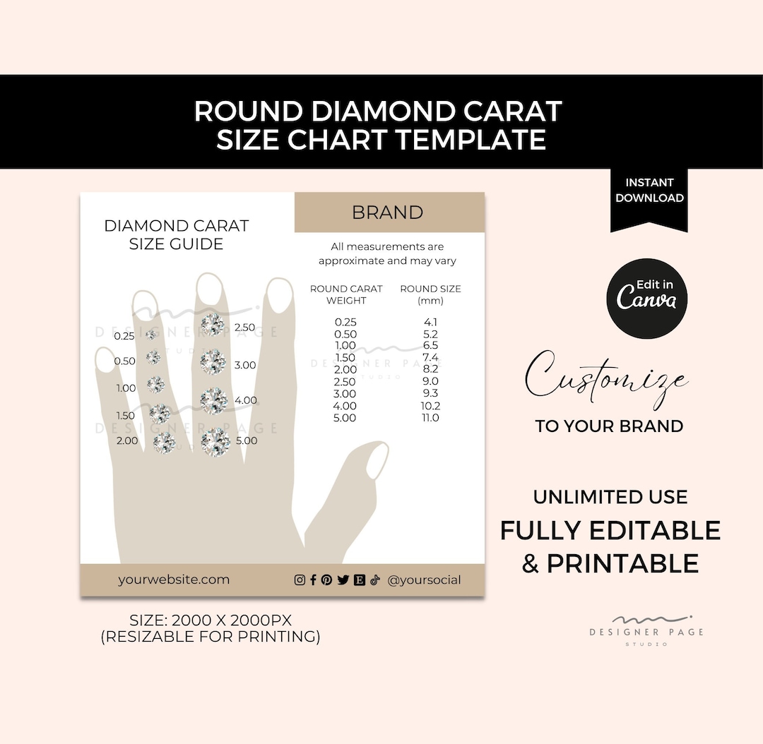 Editable Diamond Carat Size Chart Template Canva, Printable Round ...