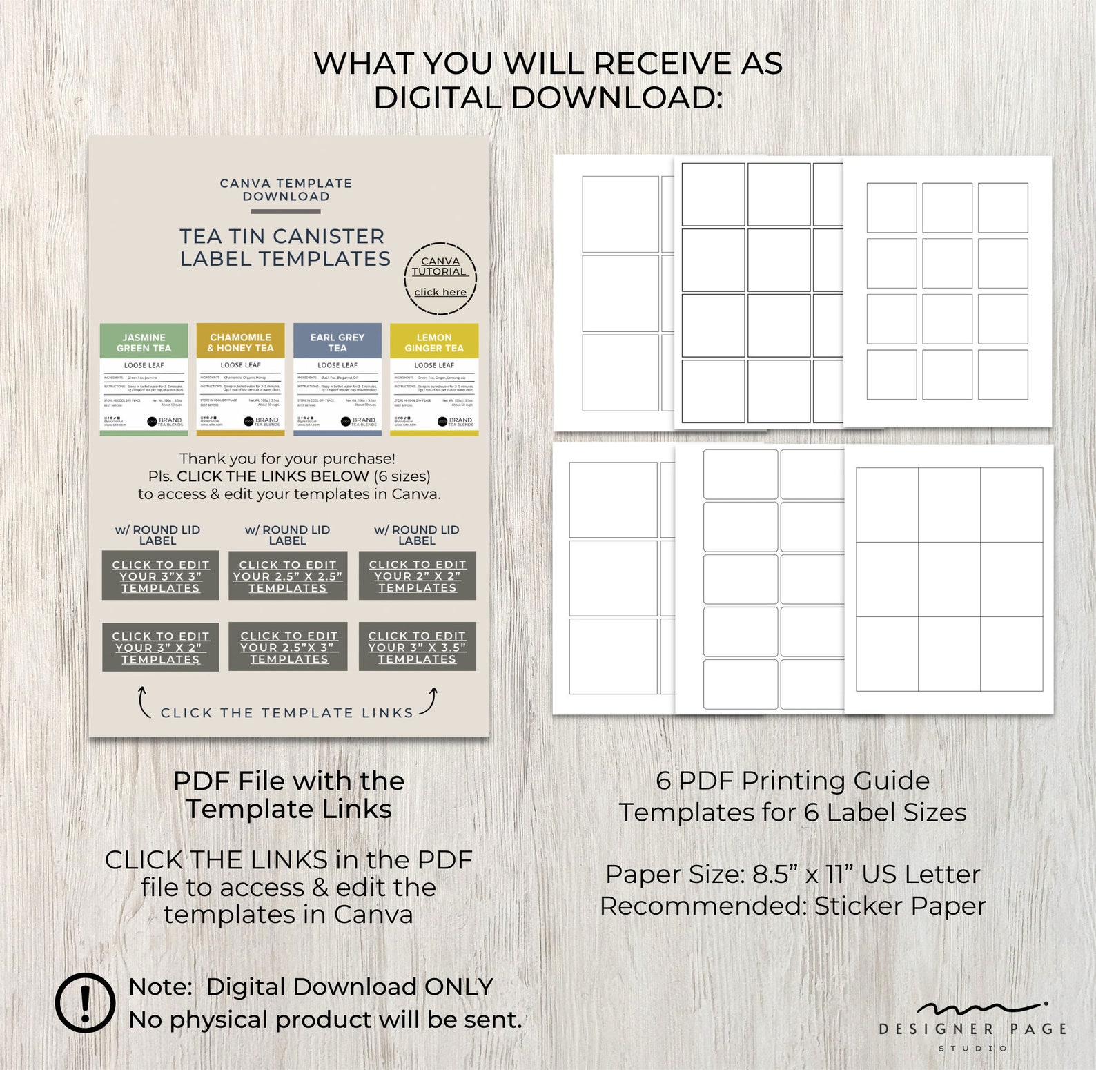 Modern Tea Tin Can Labels Template Editable Canva, Tea Canister Label ...