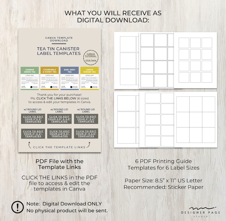 Modern Tea Tin Can Labels Template Editable Canva, Tea Canister Label ...