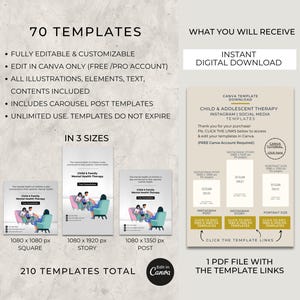 Child Adolescent Therapy Instagram Templates Editable Canva, Teen ...