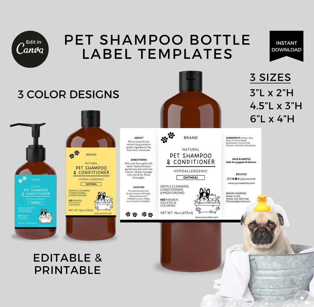 Dog Shampoo Bottle Labels Template Editable Canva, Pet Shampoo ...