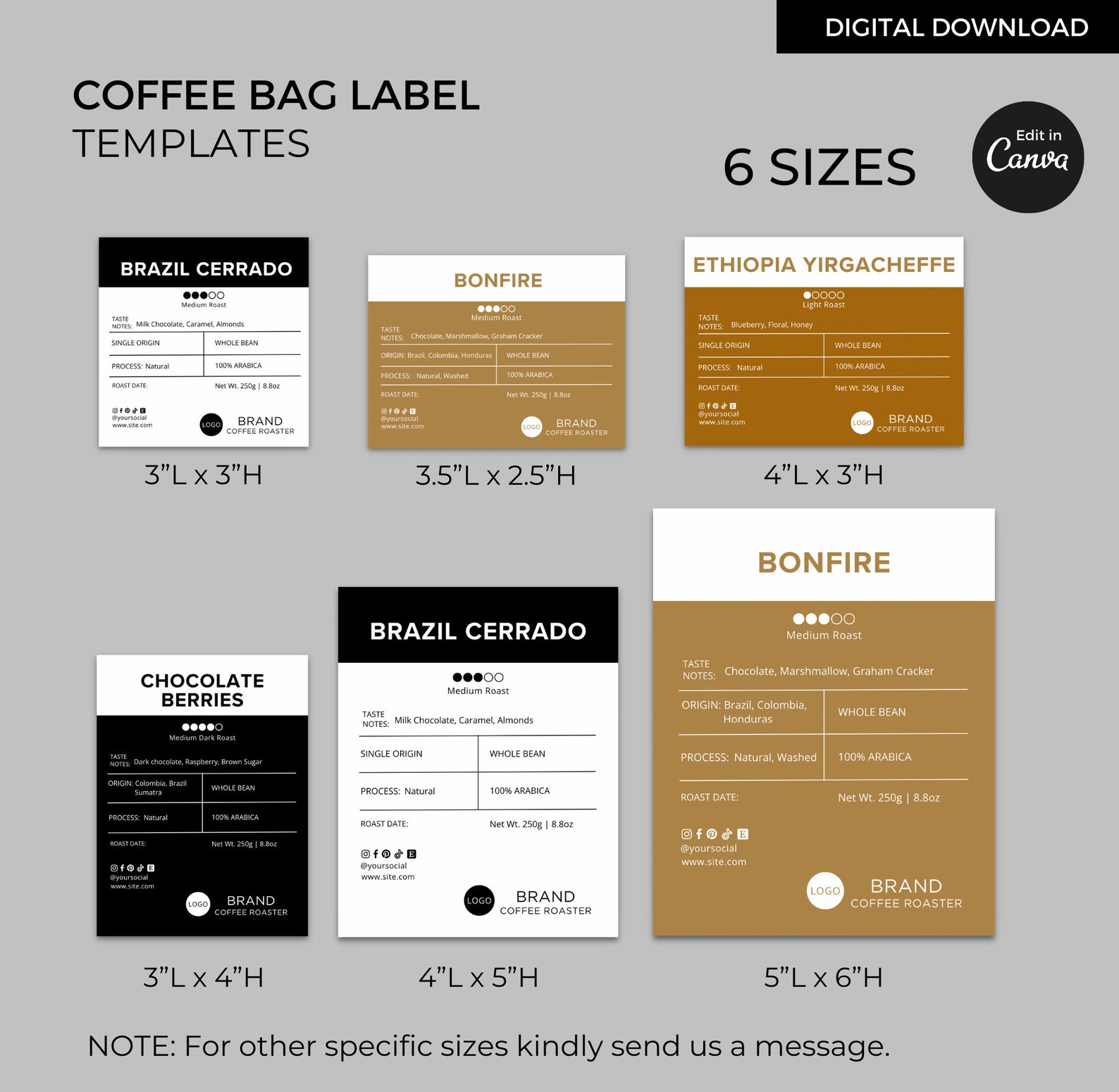 Coffee Bag Labels Template Editable Canva, Minimalist Coffee Pouch ...