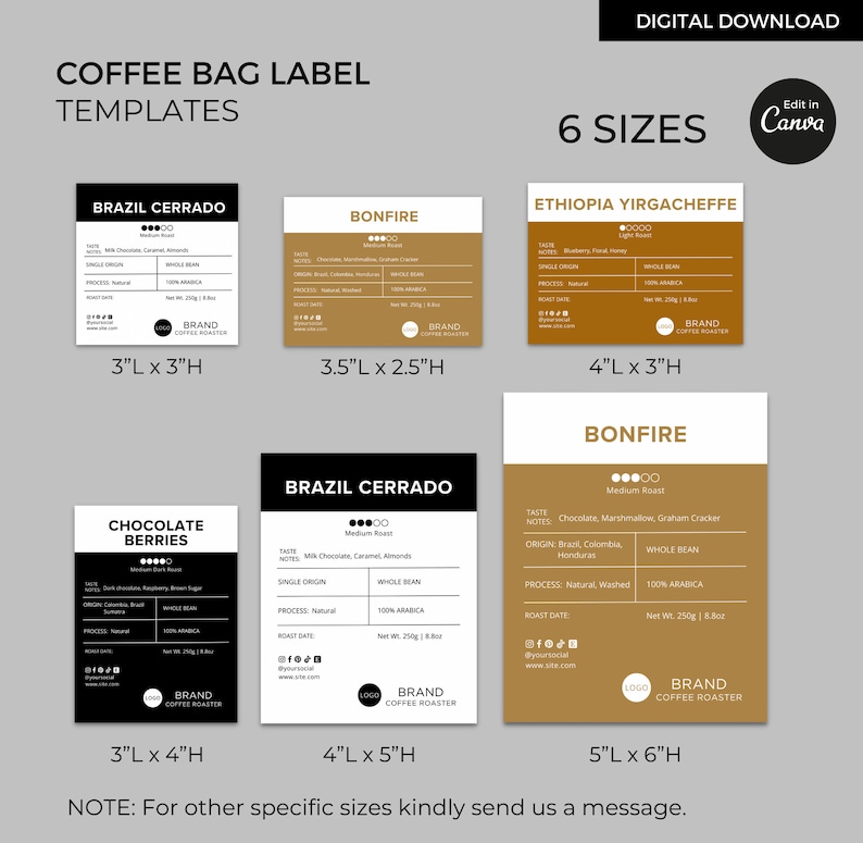 Coffee Bag Labels Template Editable Canva, Minimalist Coffee Pouch ...