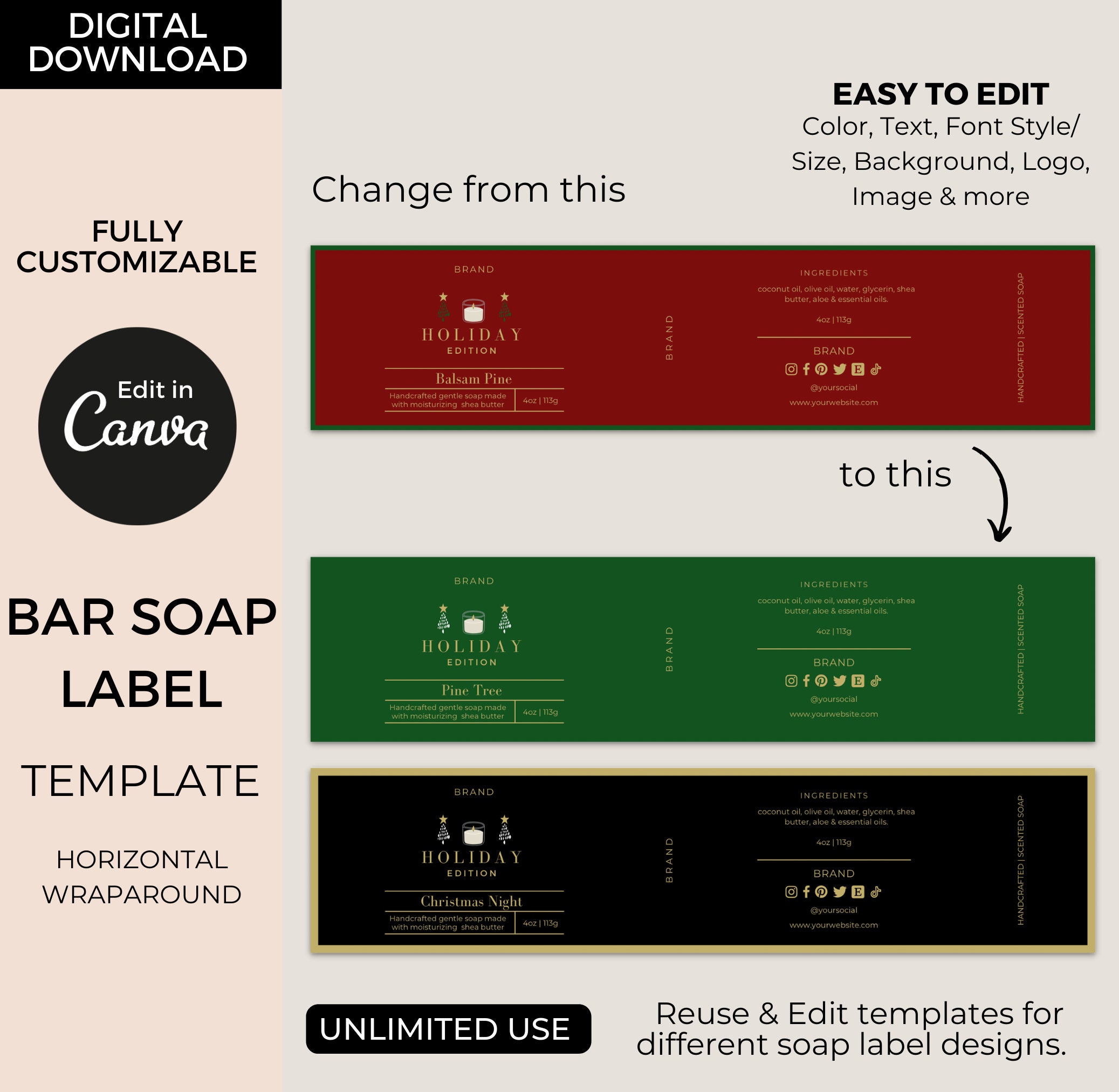 Christmas Soap Labels Template Editable Canva Holiday Soap - Etsy