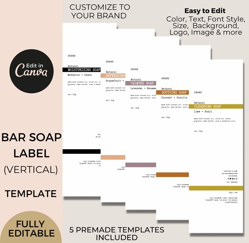 Editable Bottle Label Template Canva, Printable Bar Soap Labels, Modern ...