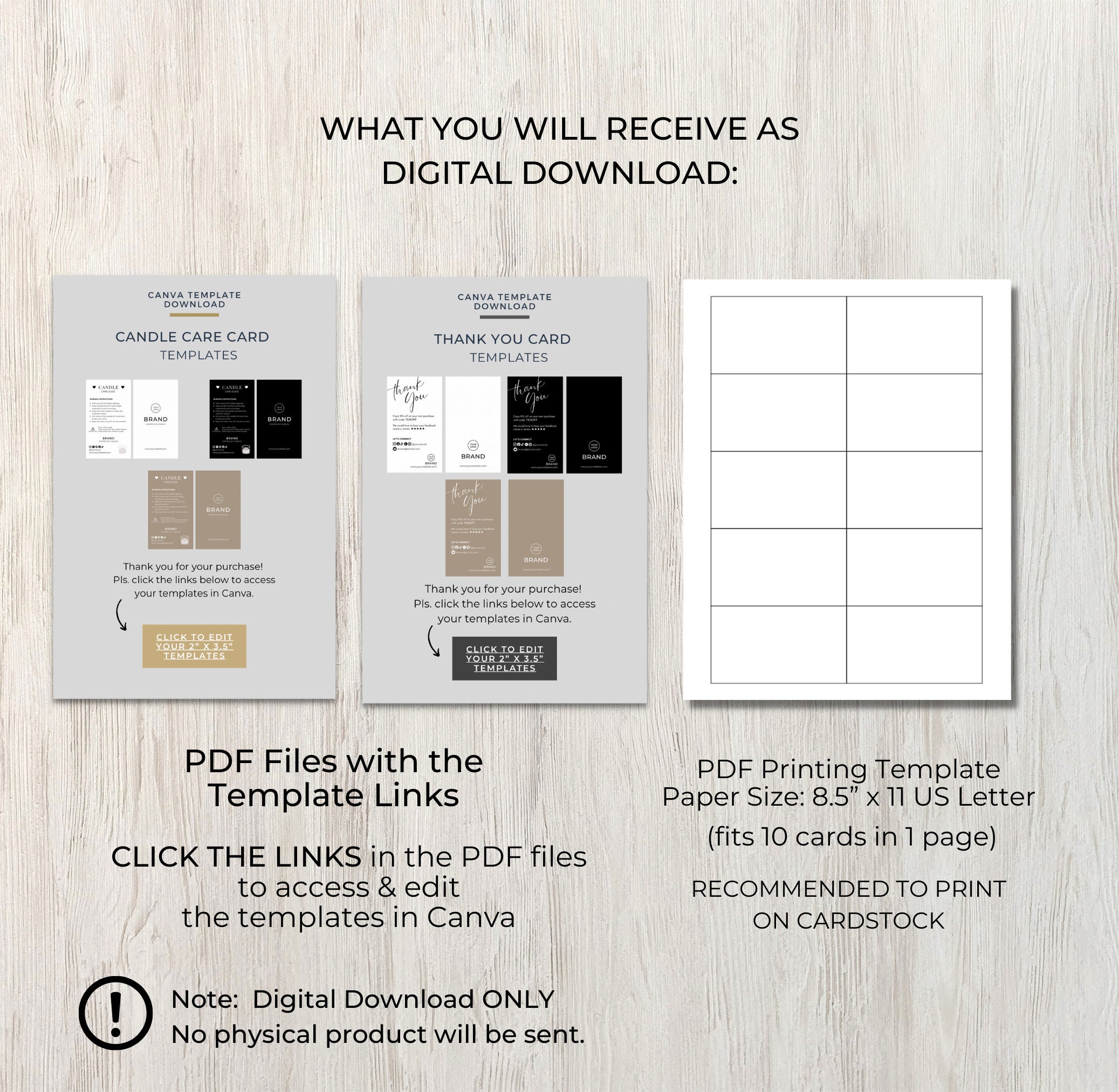 Candle Care Card Template Editable Canva, Printable Thank You Card Set ...