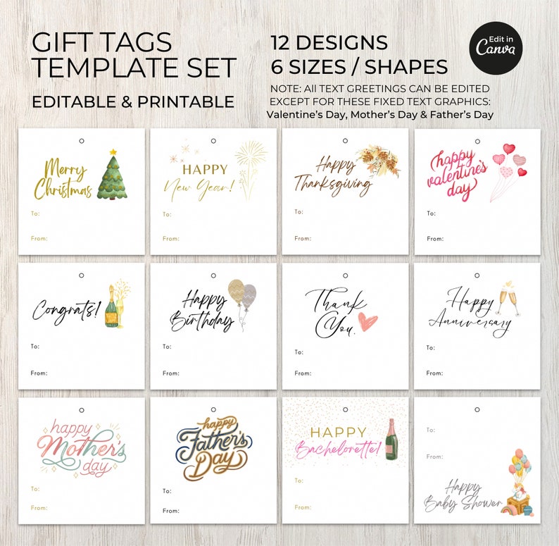Editable Gift Tags Template Canva, Printable Favors Tag Set, Custom ...