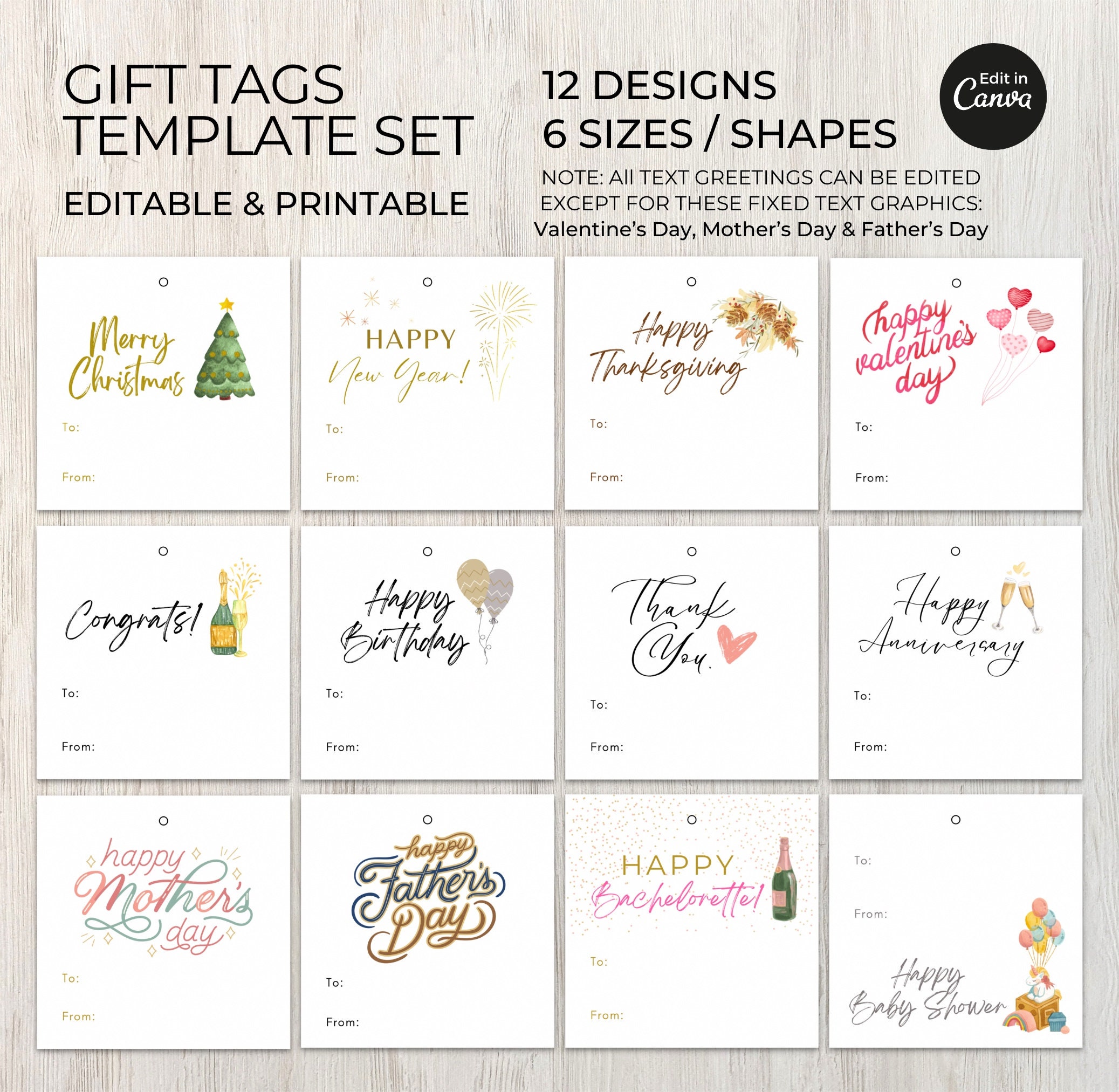 Editable Gift Tags Template Canva, Printable Favors Tag Set, Custom ...