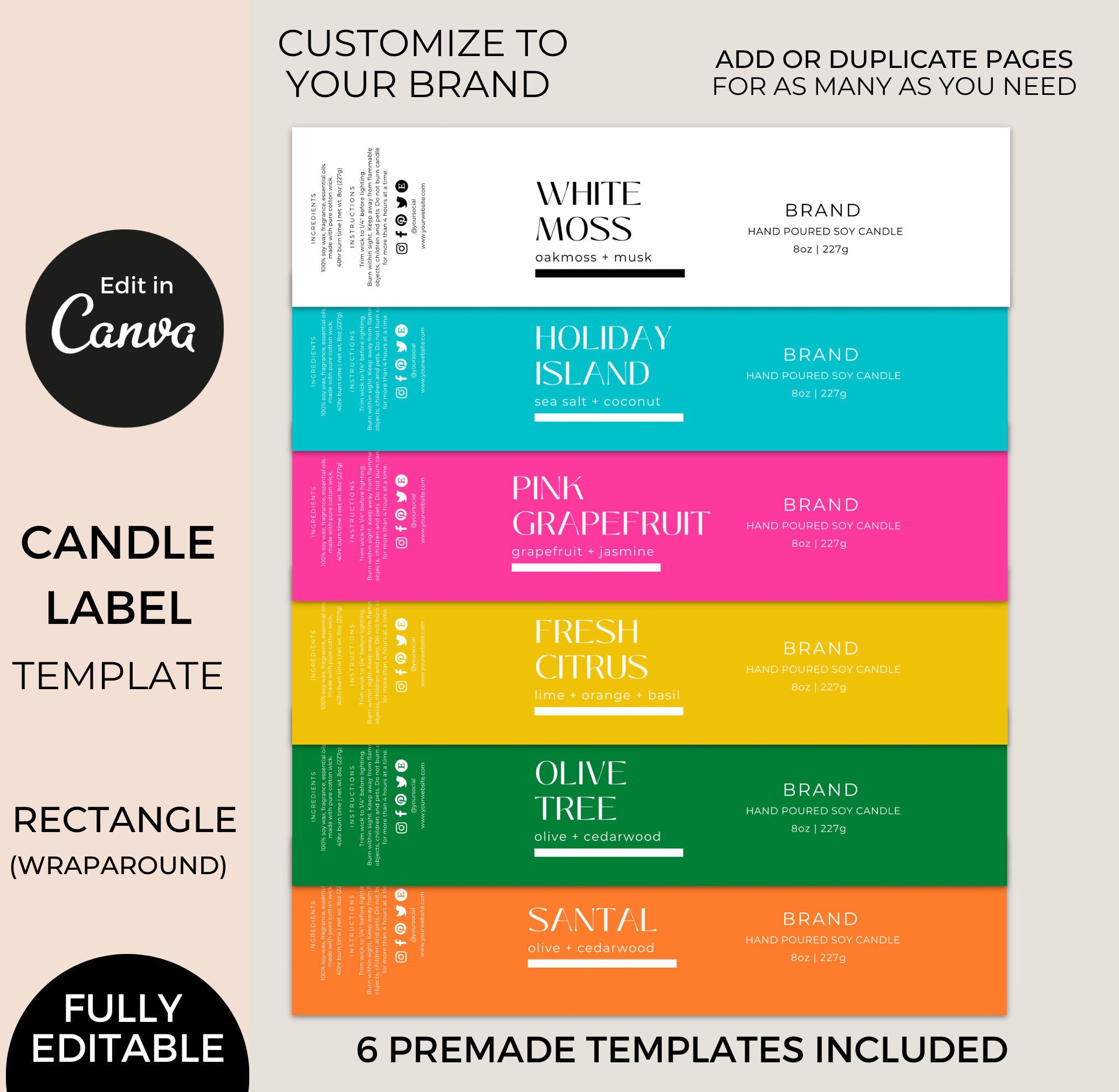 Candle Tin Labels Canva Template, Round Candle Label Template Editable ...