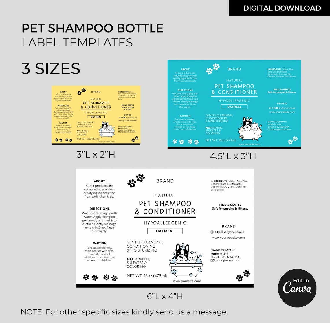Dog Shampoo Bottle Labels Template Editable Canva, Pet Shampoo ...