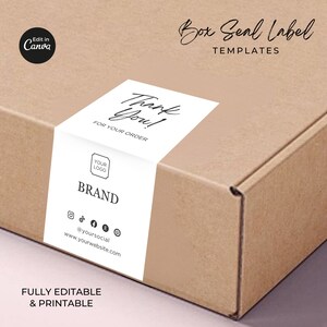 Box Labels Template Editable Canva, Mailer Box Seal Label Stickers ...