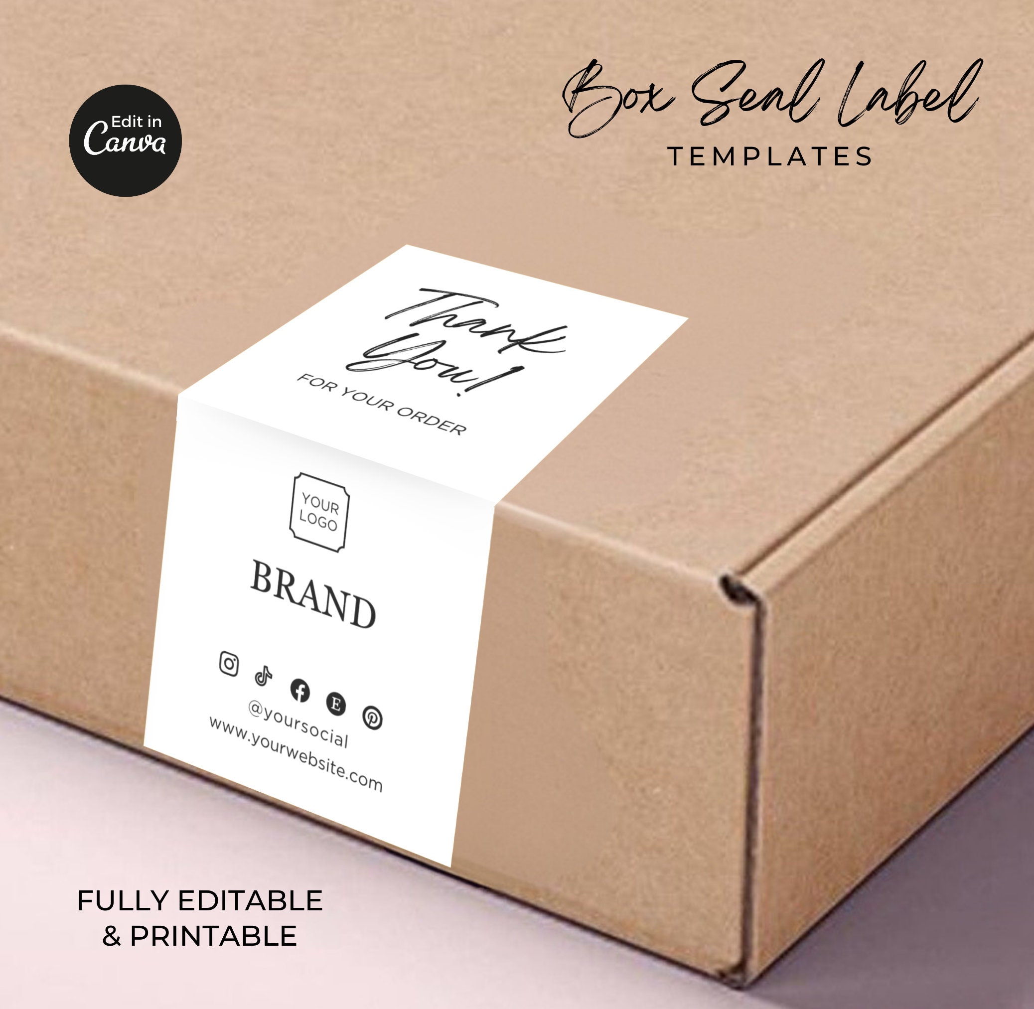 Box Labels Template Editable Canva, Mailer Box Seal Label Stickers ...