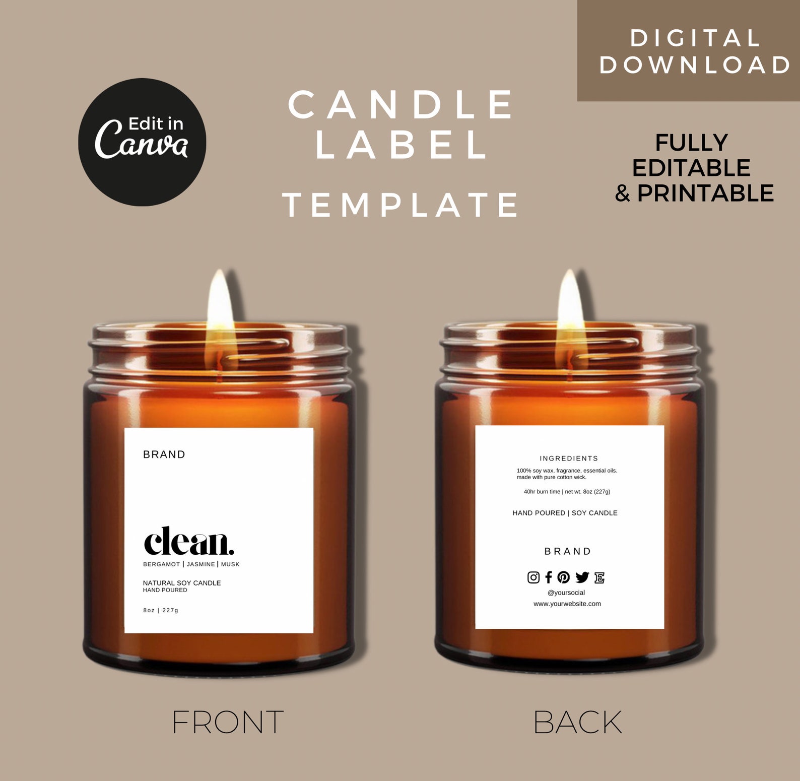 Bar Soap Label Template Canva Editable, Printable Bottle Labels, Modern ...