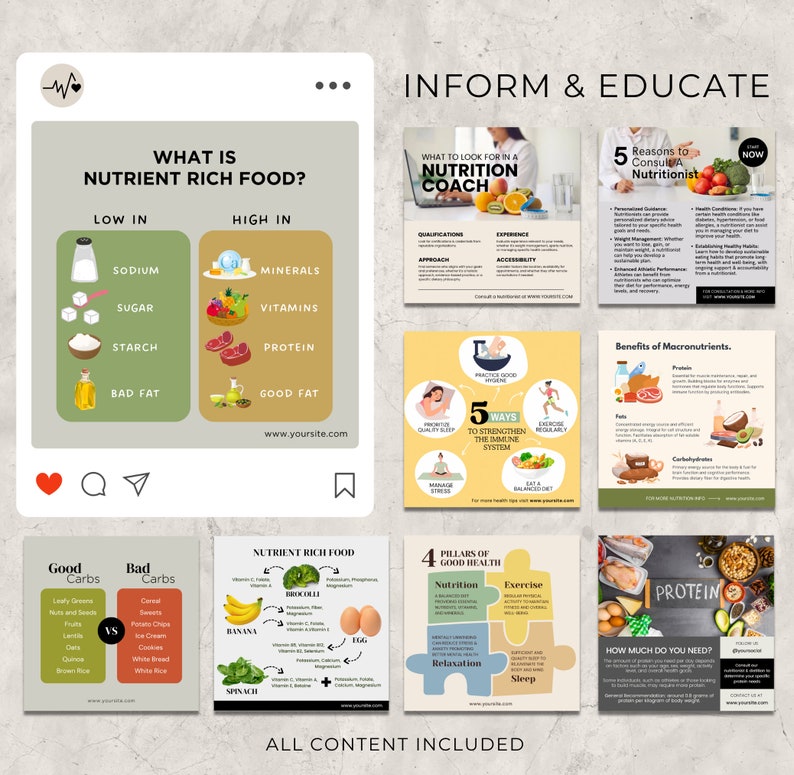 Editable Health Nutrition Instagram Templates Canva, Dietitian ...