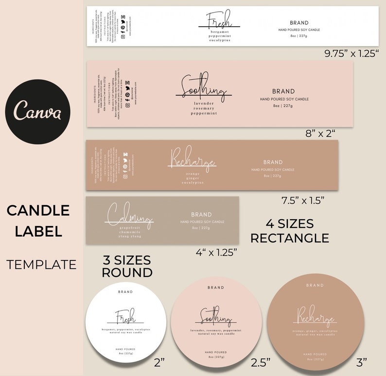 Candle Label Template Round Editable Modern Candle Labels - Etsy