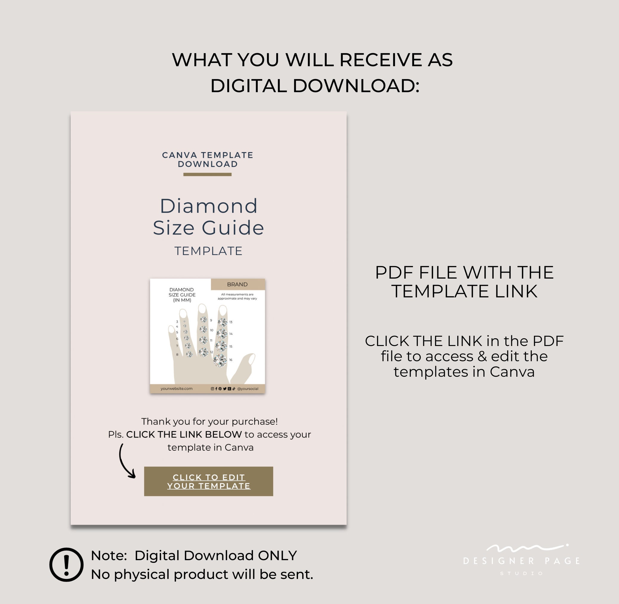 Diamond Size Guide Template Editable, Printable Round Diamond Stone ...