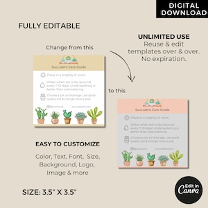 Editable Succulent Care Guide Template, Plant Care Cards Tag Printable ...