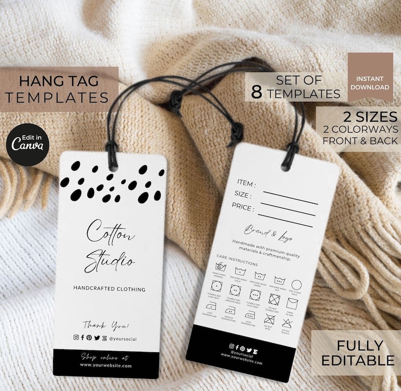 Printable Clothes Label Tags Template Canva, Editable Clothing Care ...