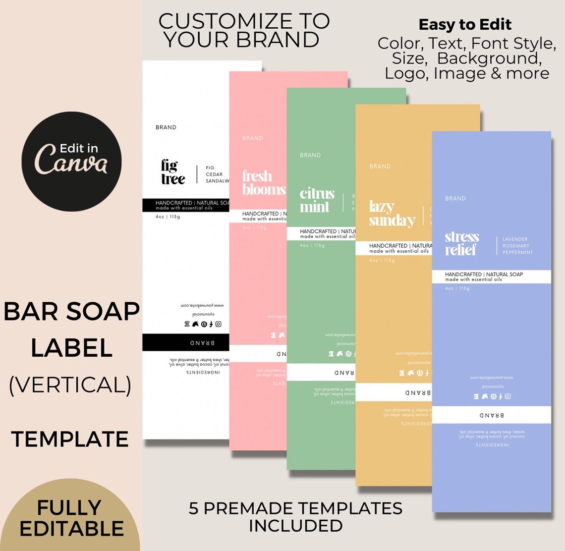 Modern Soap Label Template Editable Bar Soap Labels - Etsy