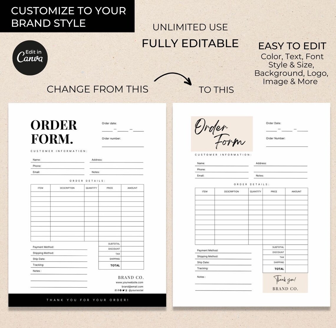 Printable Order Form Template Canva, Editable Purchase Order Forms ...