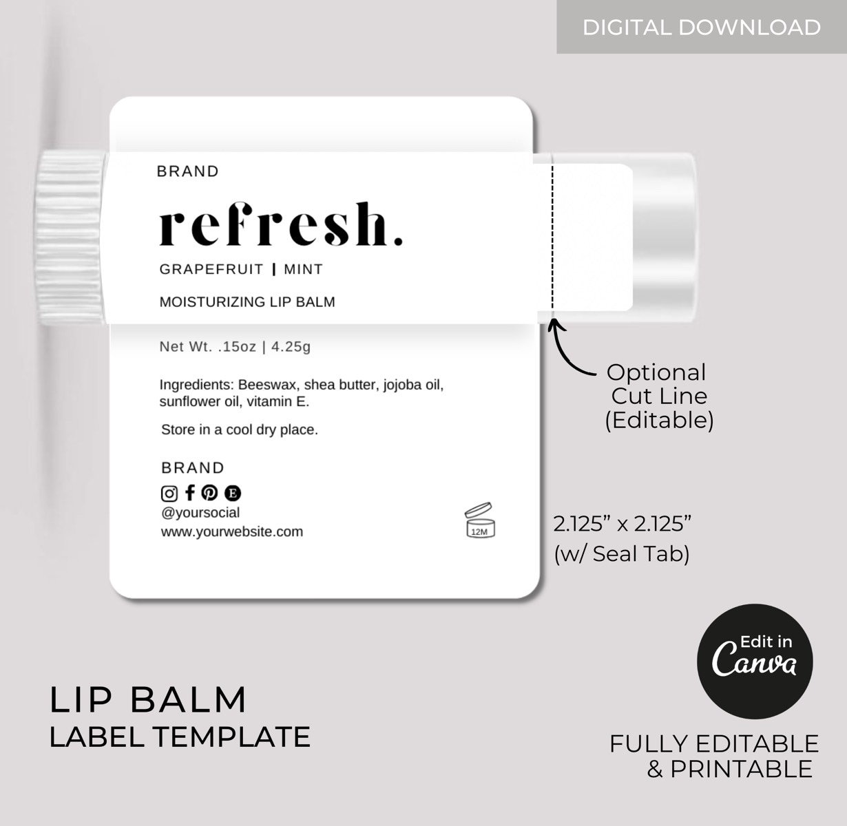 Editable Lipbalm Template Canva, Printable Lip Balm Labels Stickers ...