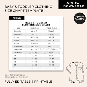 Editable Baby Toddler Clothes Size Chart Template Canva, Kids Clothing ...