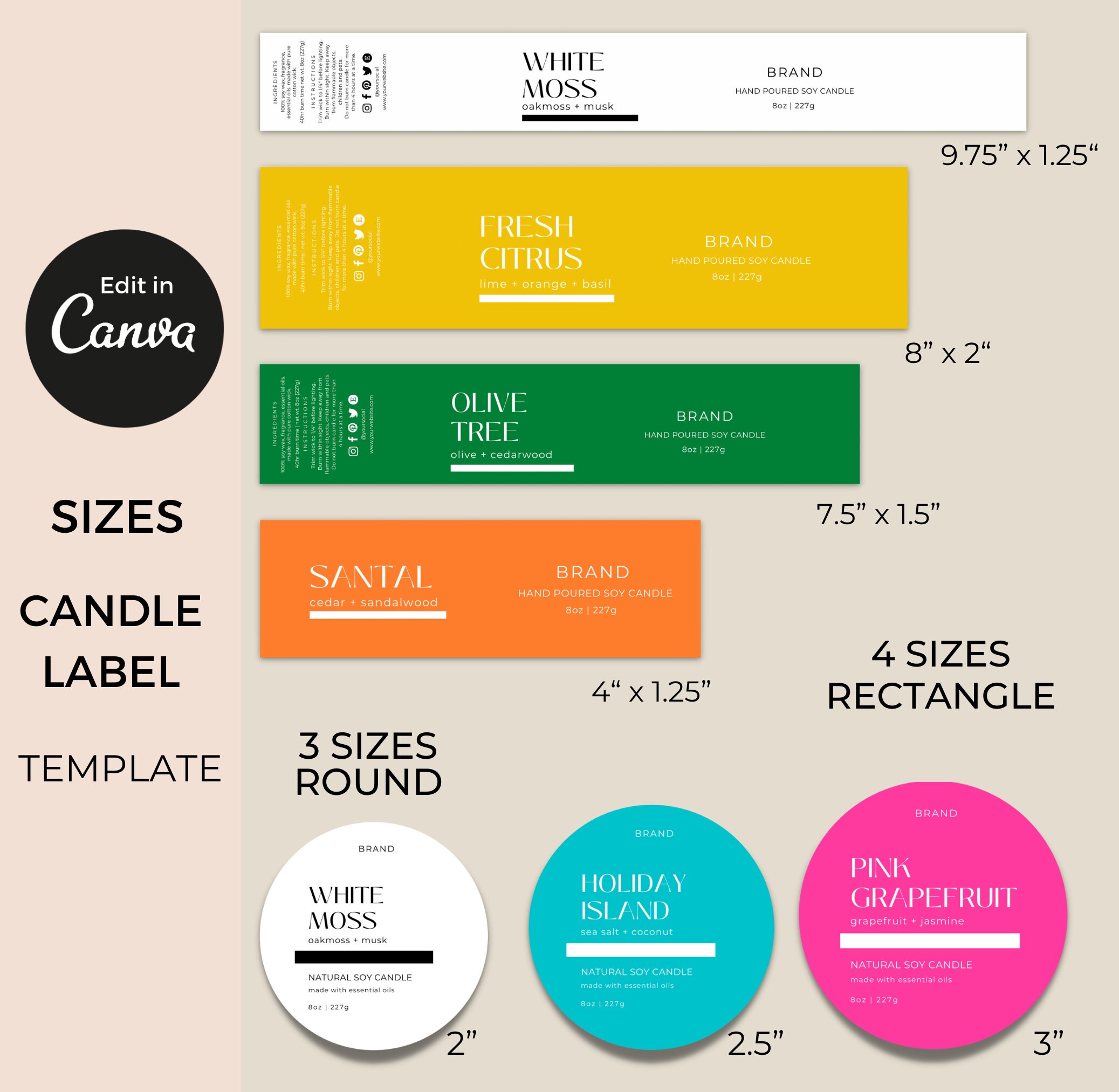 Candle Tin Labels Canva Template, Round Candle Label Template Editable ...