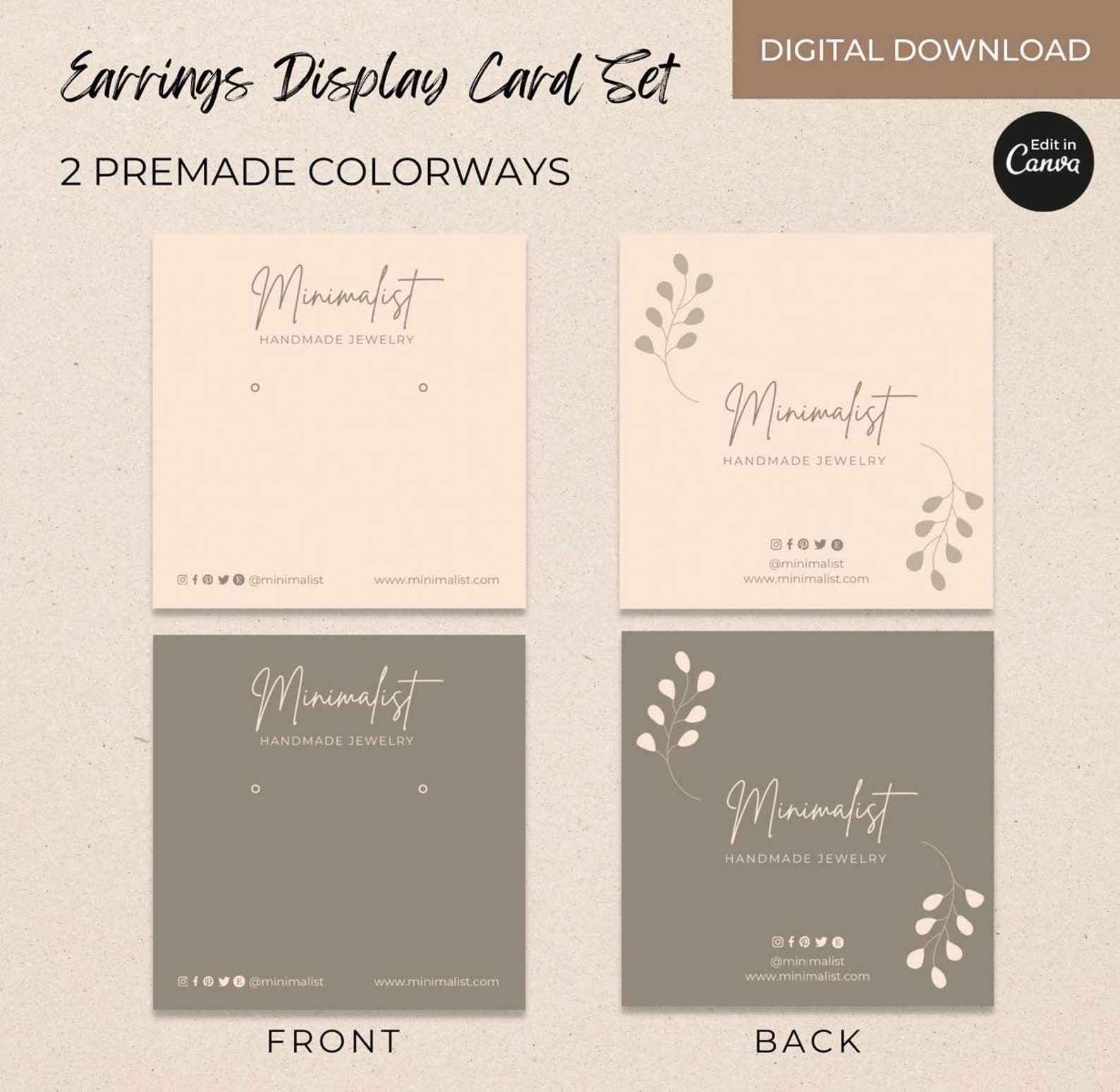 Editable Earrings Display Card Template Canva, Printable Earrings Label ...