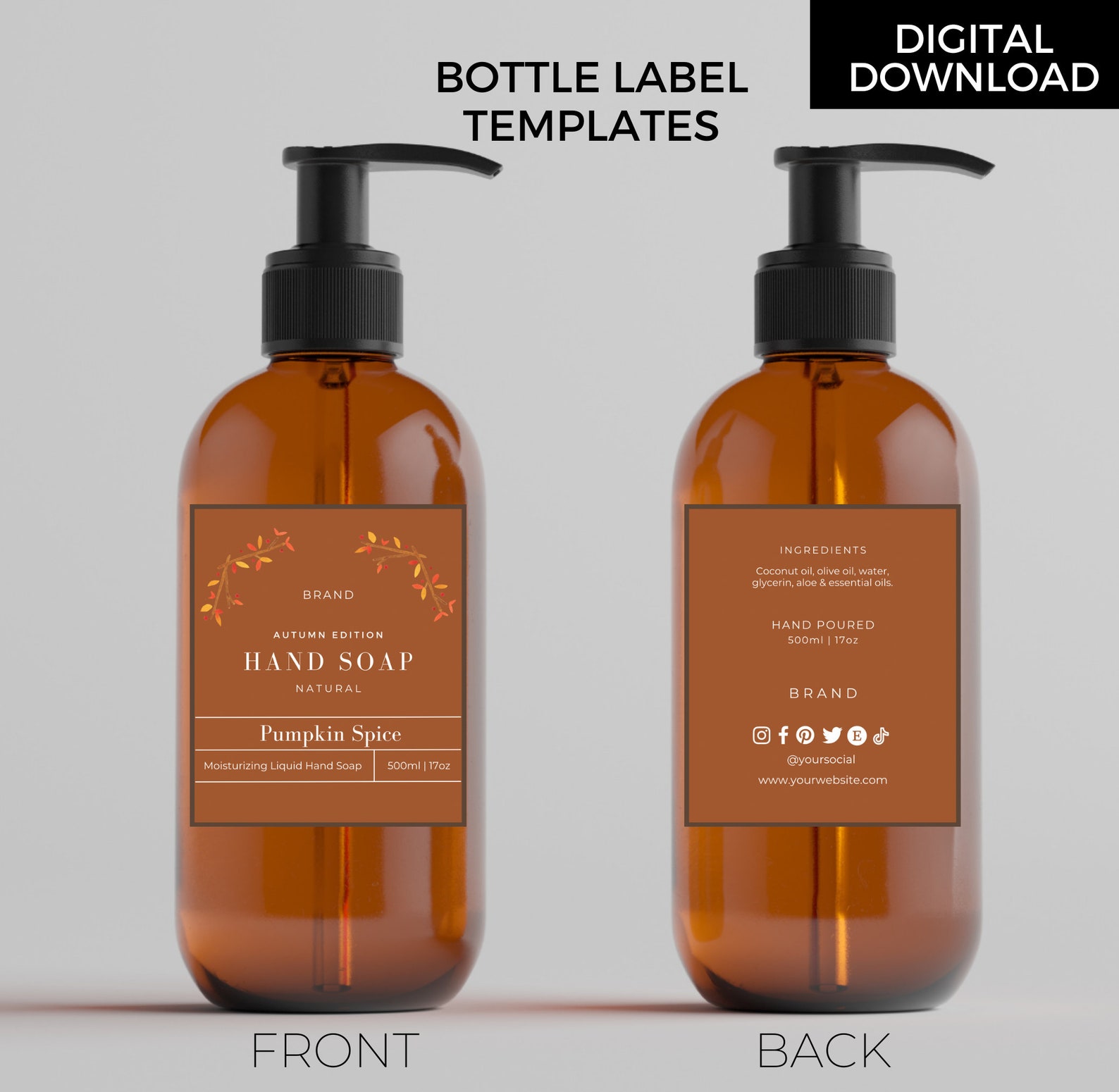 Autumn Hand Soap Bottle Labels Template Canva Editable, Printable Hand ...