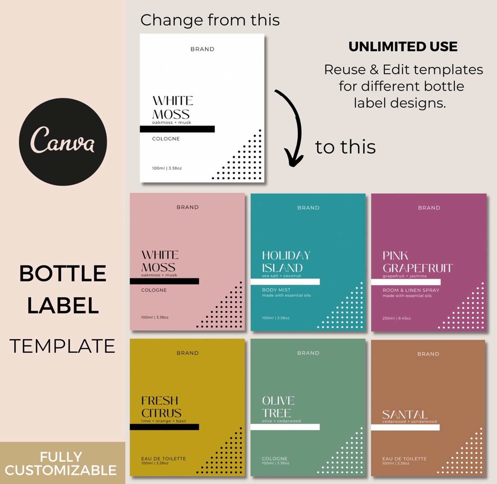 Editable Spray Bottle Labels Template Canva, Room Linen Body Spray ...