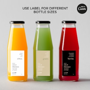 Editable Fruit Juice Bottle Labels Template Canva, Fresh Juice Label ...
