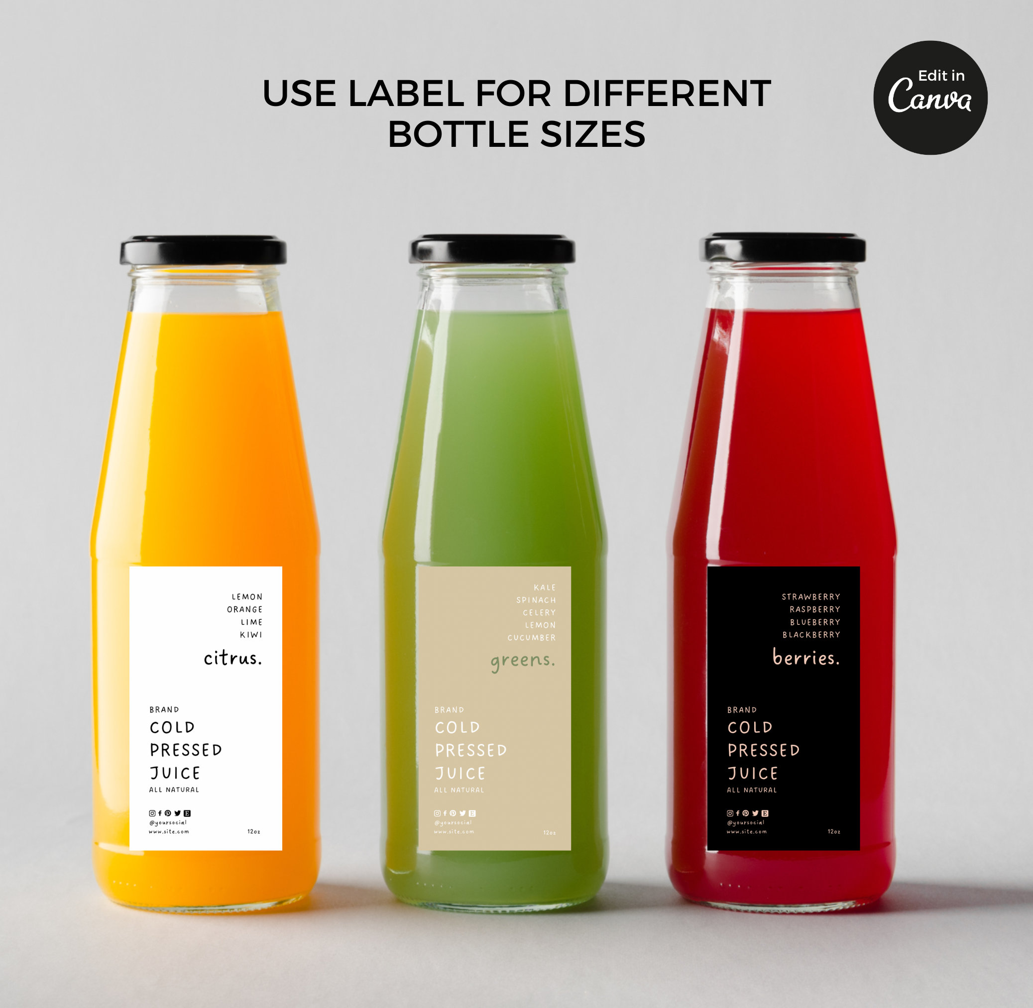 Editable Fruit Juice Bottle Labels Template Canva, Fresh Juice Label ...