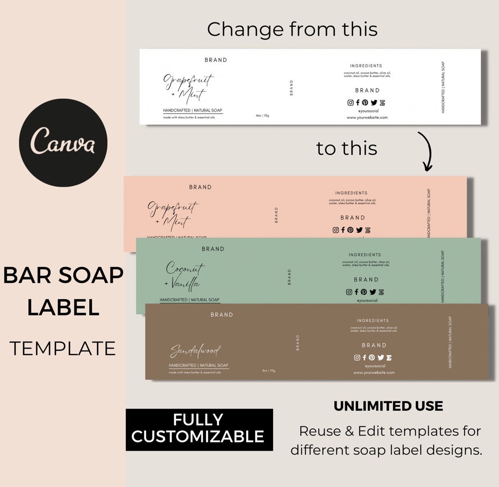 Bar Soap Label Template Canva Editable, Soap Labels Printable, Wrap ...