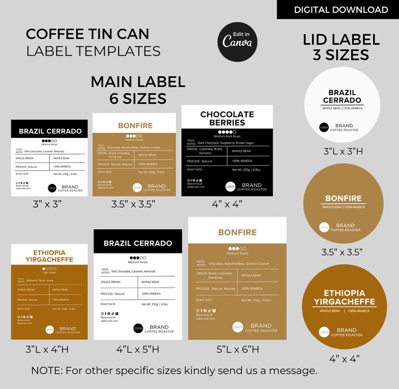 Editable Coffee Tin Can Labels Template Canva, Custom Coffee Labels ...