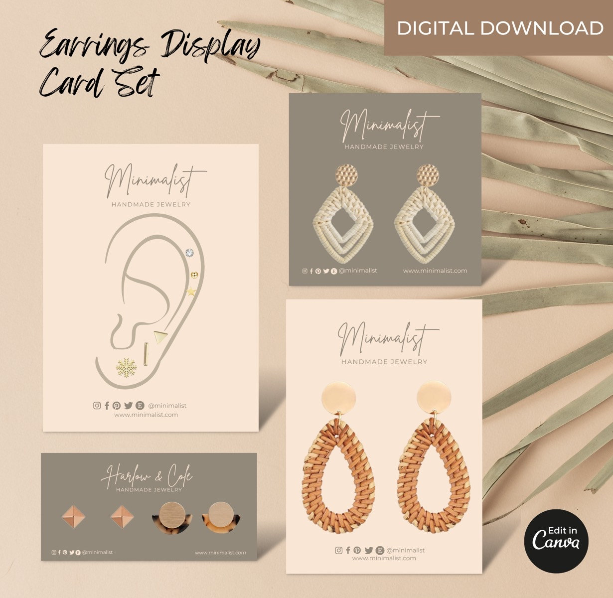 Editable Earrings Display Card Template Canva, Printable Earrings Label ...