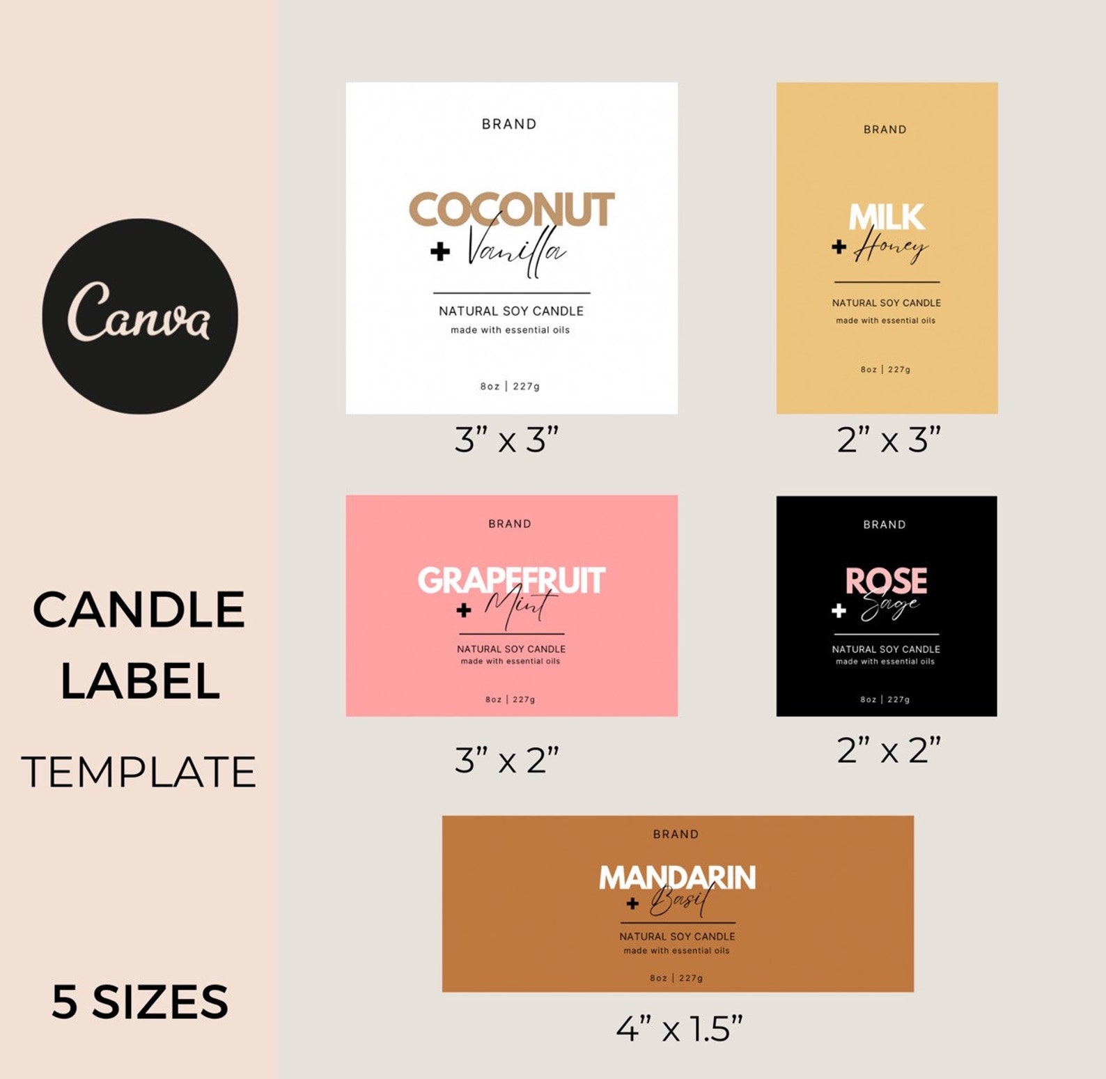 Editable Candle Label Template Canva, Modern Candle Labels Printable ...