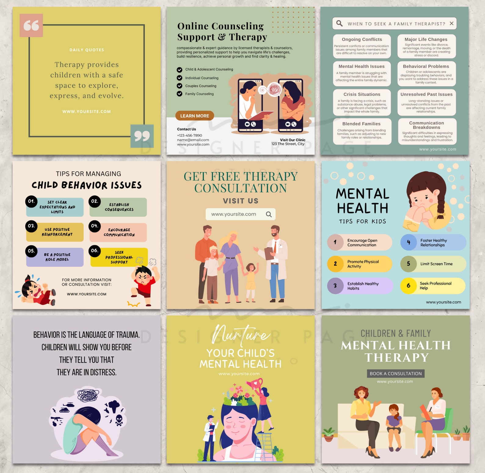 Child Adolescent Therapy Instagram Templates Editable Canva, Teen ...