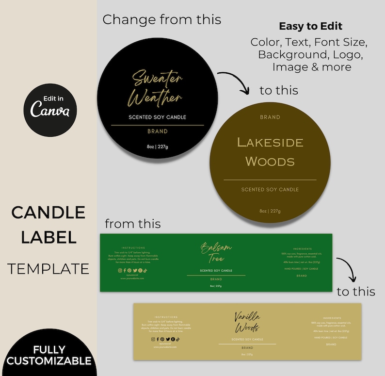 Editable Candle Tin Labels Template Canva, Modern Candle Label Stickers ...