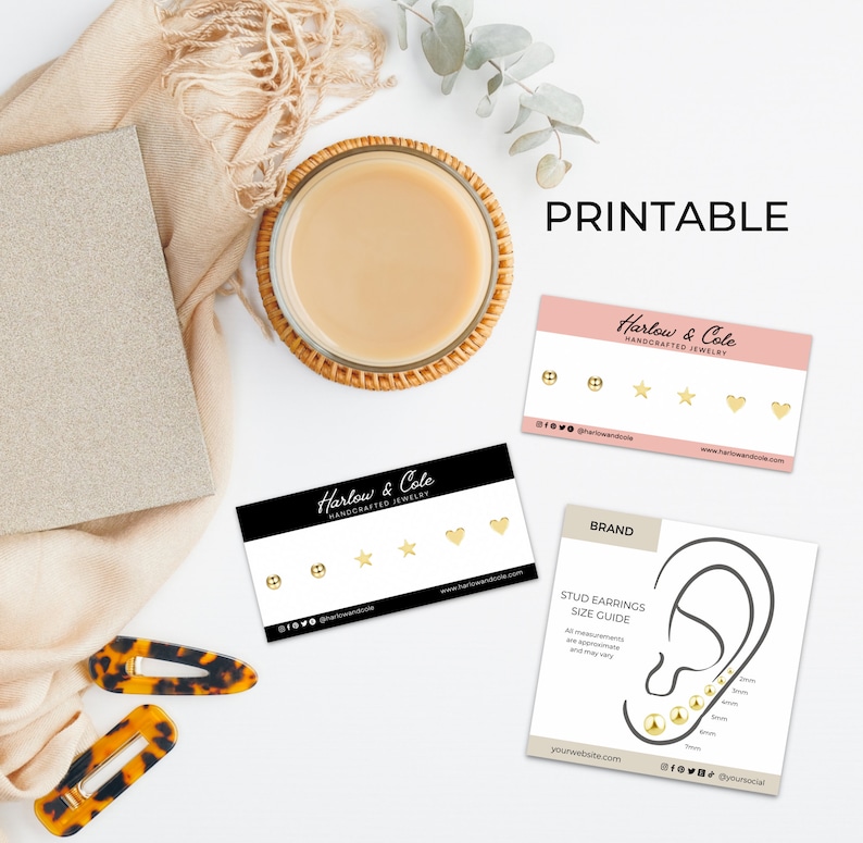 Editable Earrings Size Chart Template Canva, Printable Hoop Earrings ...