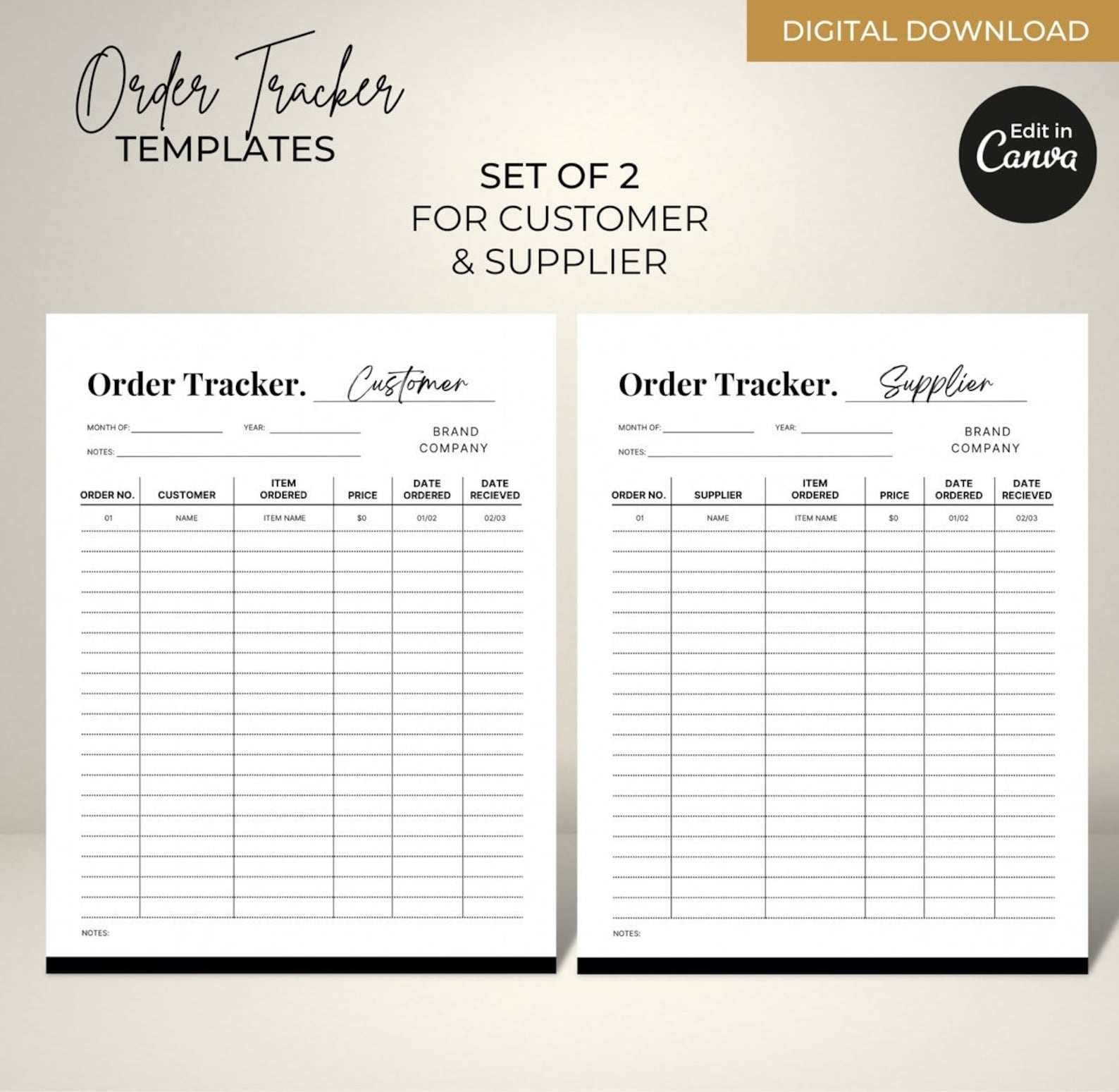 Editable Order Form Template Canva, Printable Customer Sales Invoice ...