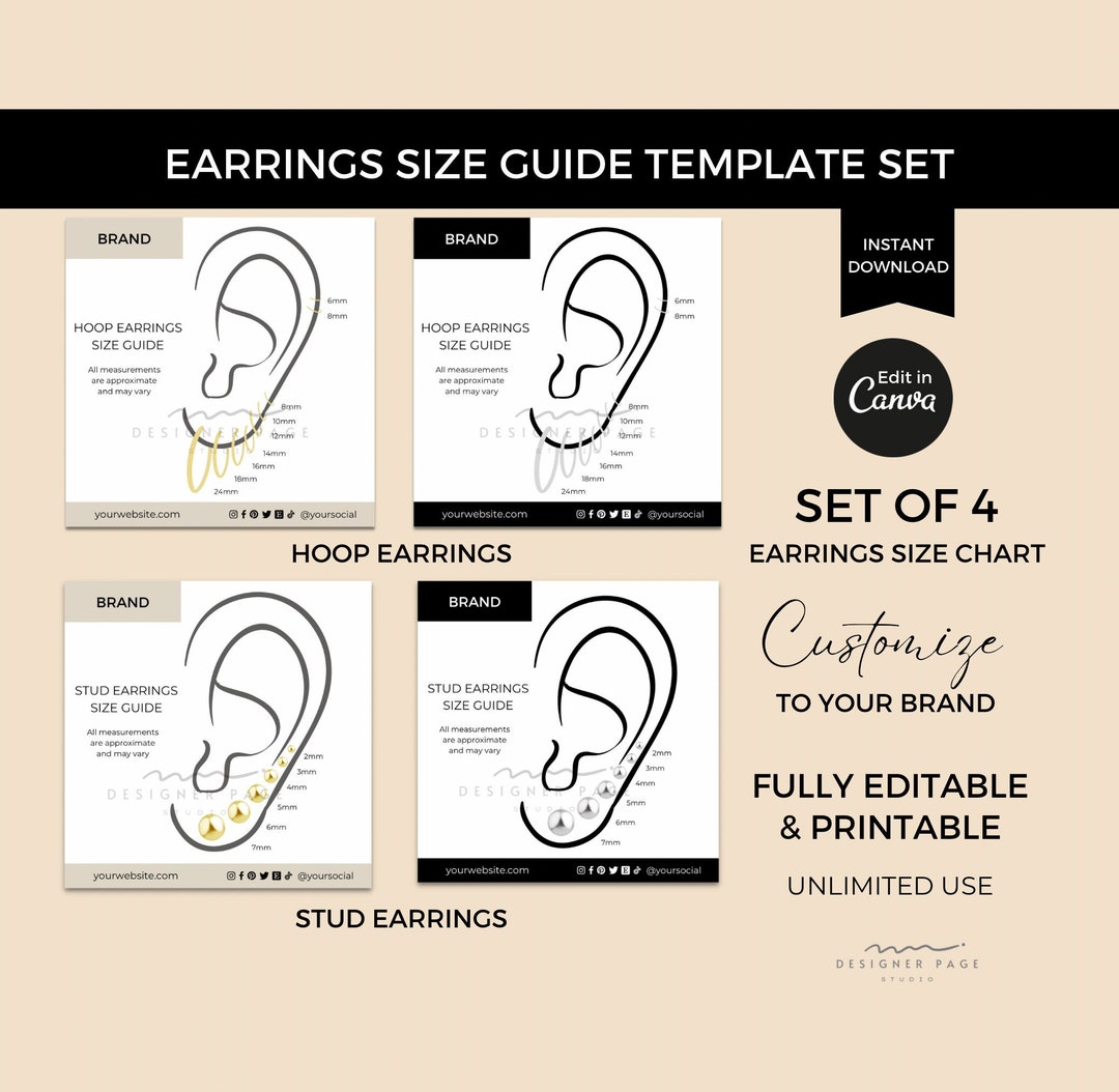 Editable Earrings Size Chart Template Canva, Printable Hoop Earrings ...
