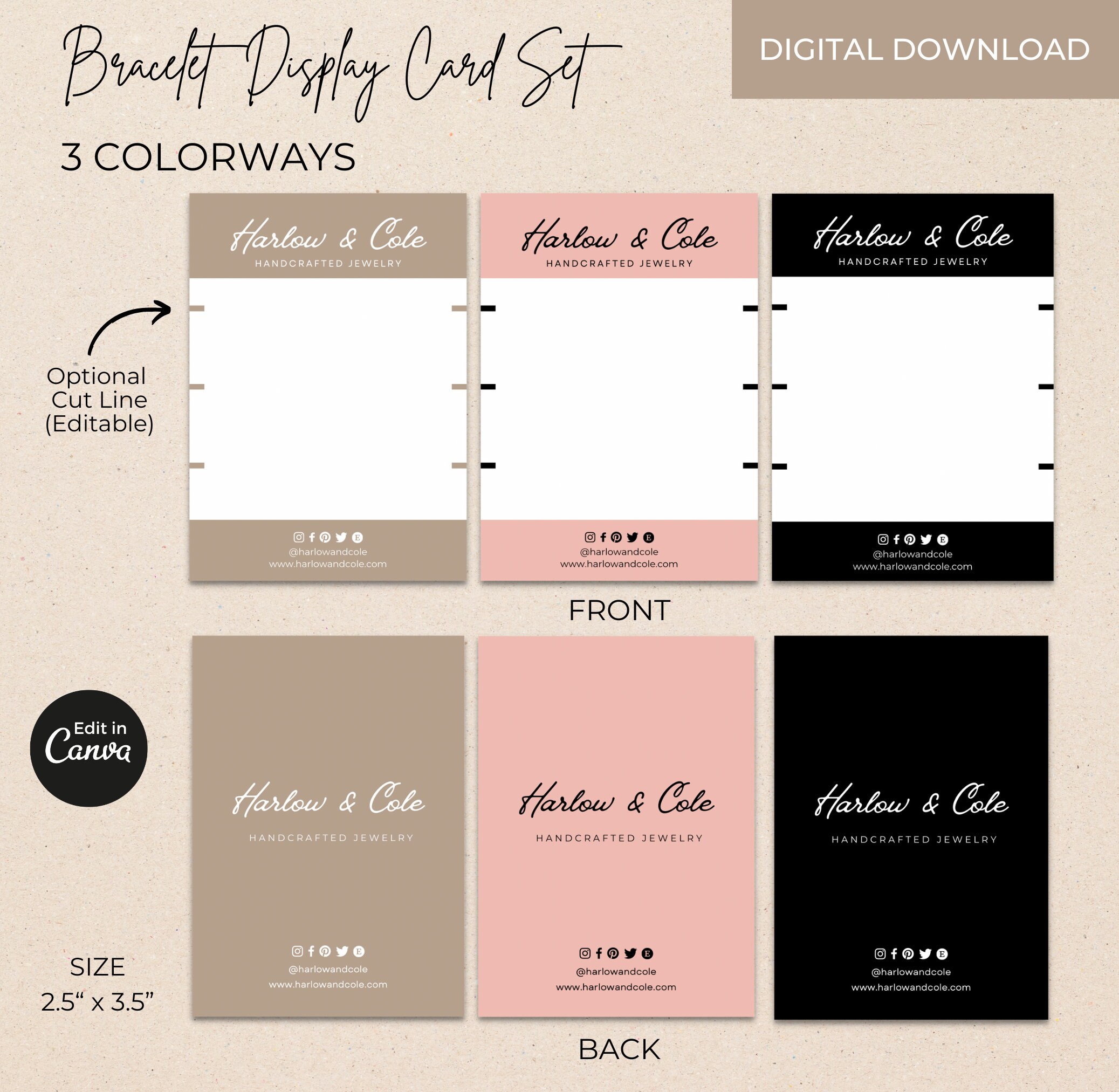 Editable Bracelet Display Card Template Canva, Printable Bracelet Cards ...