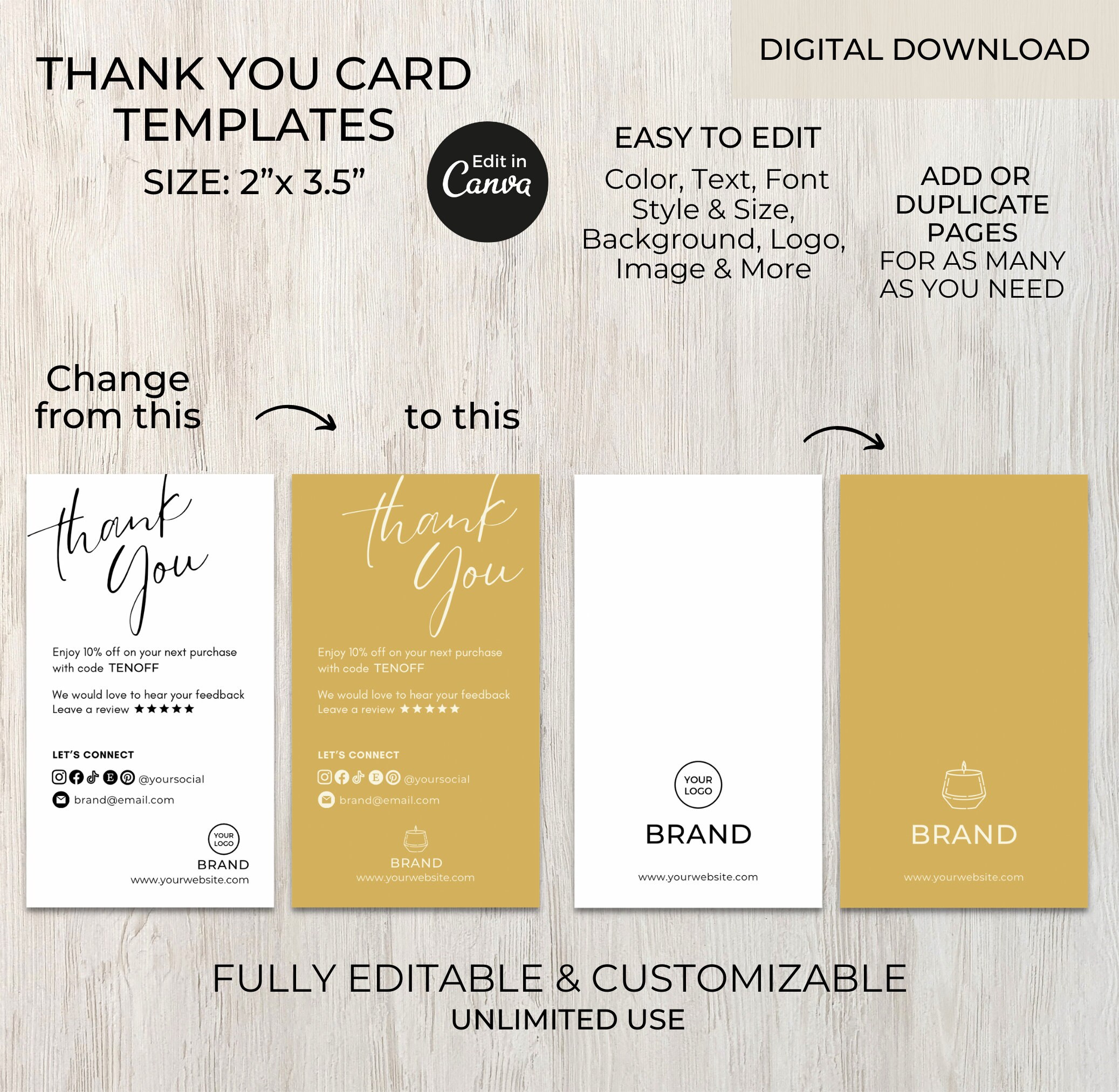 Candle Care Card Template Editable Canva, Printable Thank You Card Set ...