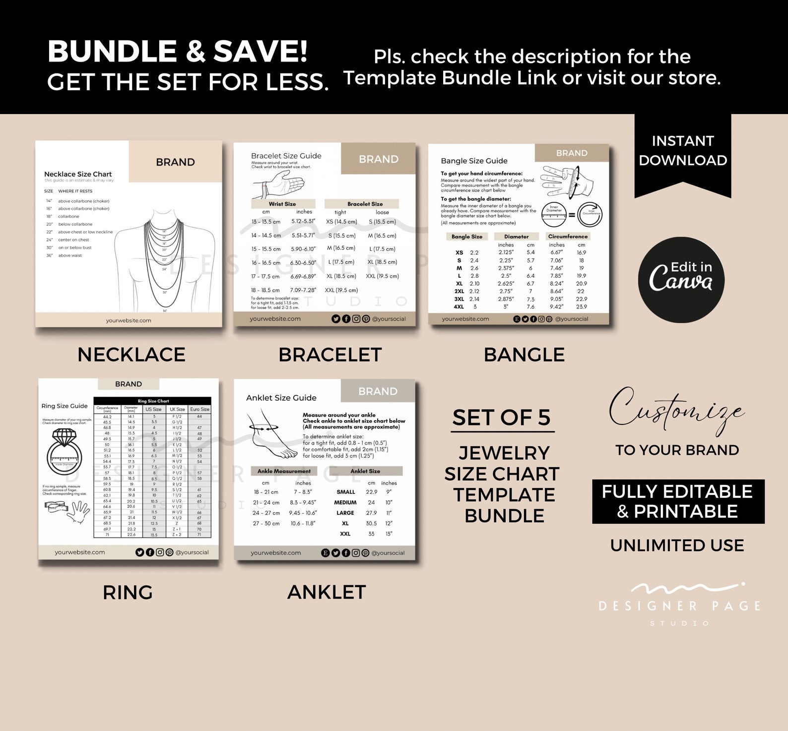 Necklace Size Chart Template Canva Editable Jewelry Size - Etsy
